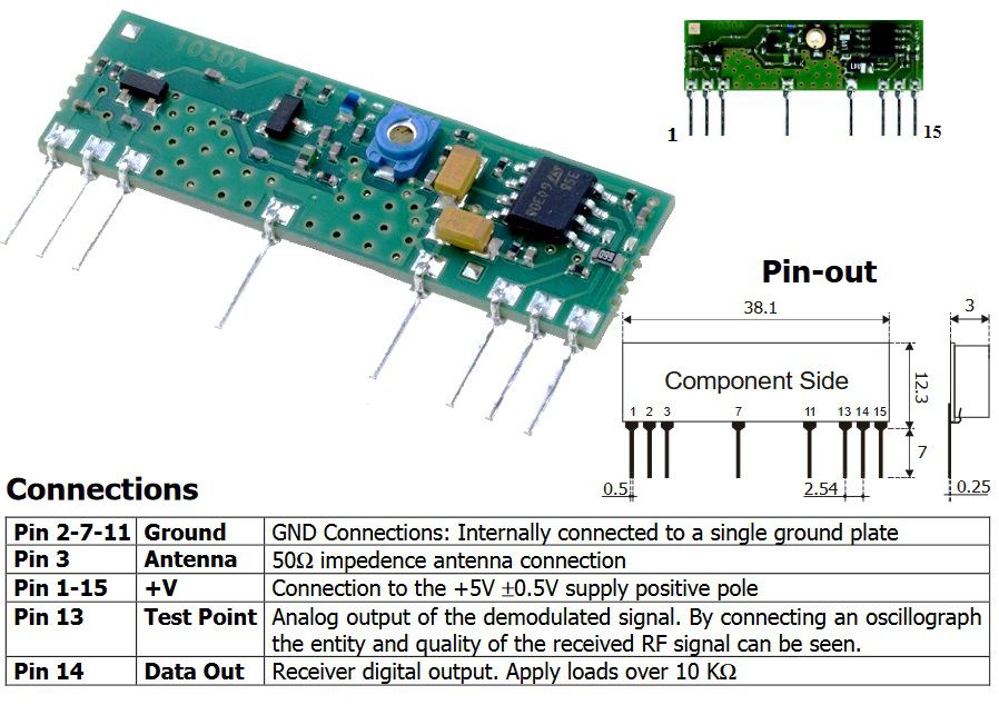 Módulo Receptor control remoto inalámbrico AM, ACRX2 433,92MHz