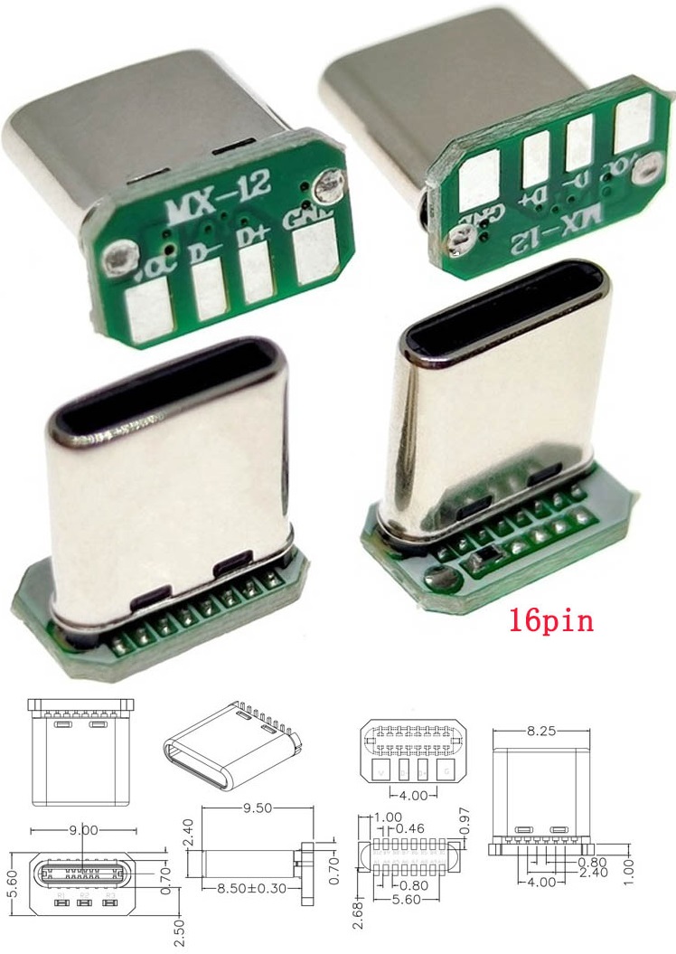 Conector USB-C Hembra Smd 4 pin vertical