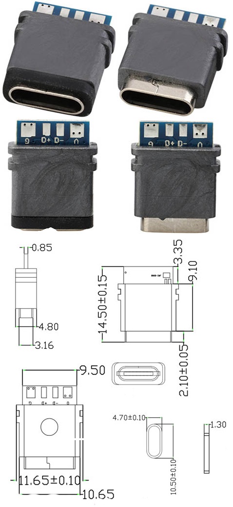 Conector USB-C Hembra Smd 5 pin vertical