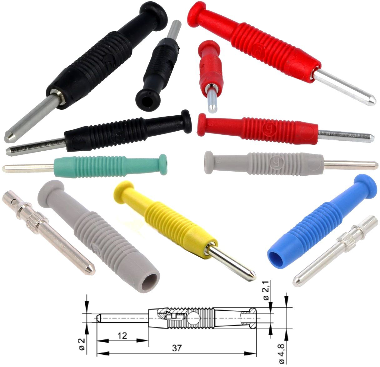 Conectores Bananas Machos de 2mm 6A