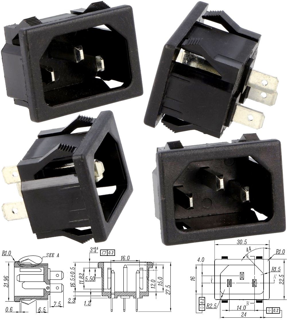 Base enchufe IEC-60320 macho KS202
