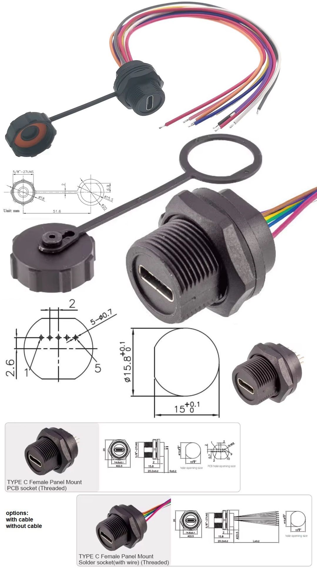 Conector Base USB-C, Hembra IP68