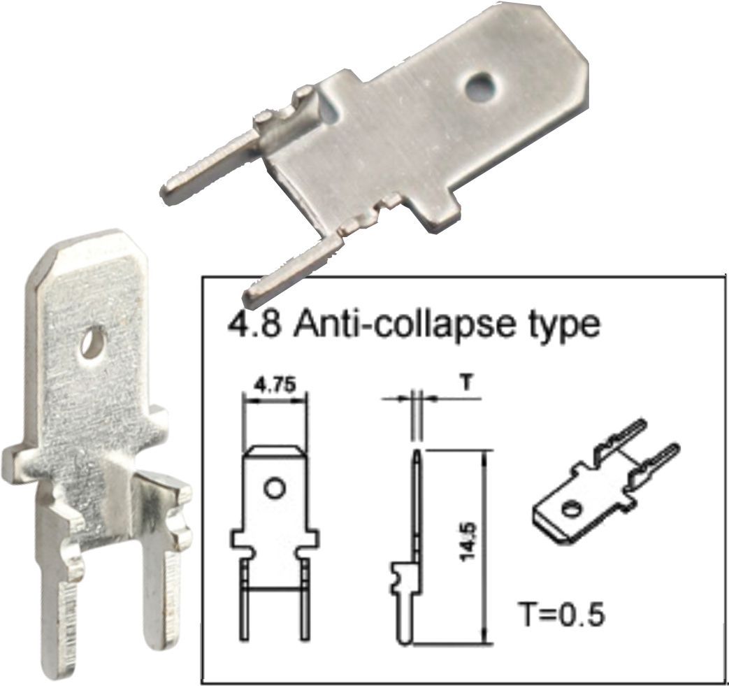 Faston macho PCB 4.8mm H con tope
