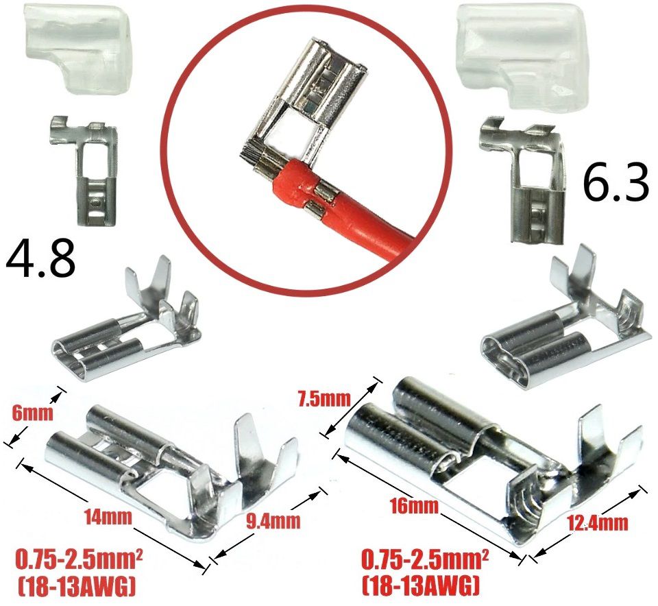 Conectores Faston Hembras Acodados con Fundas