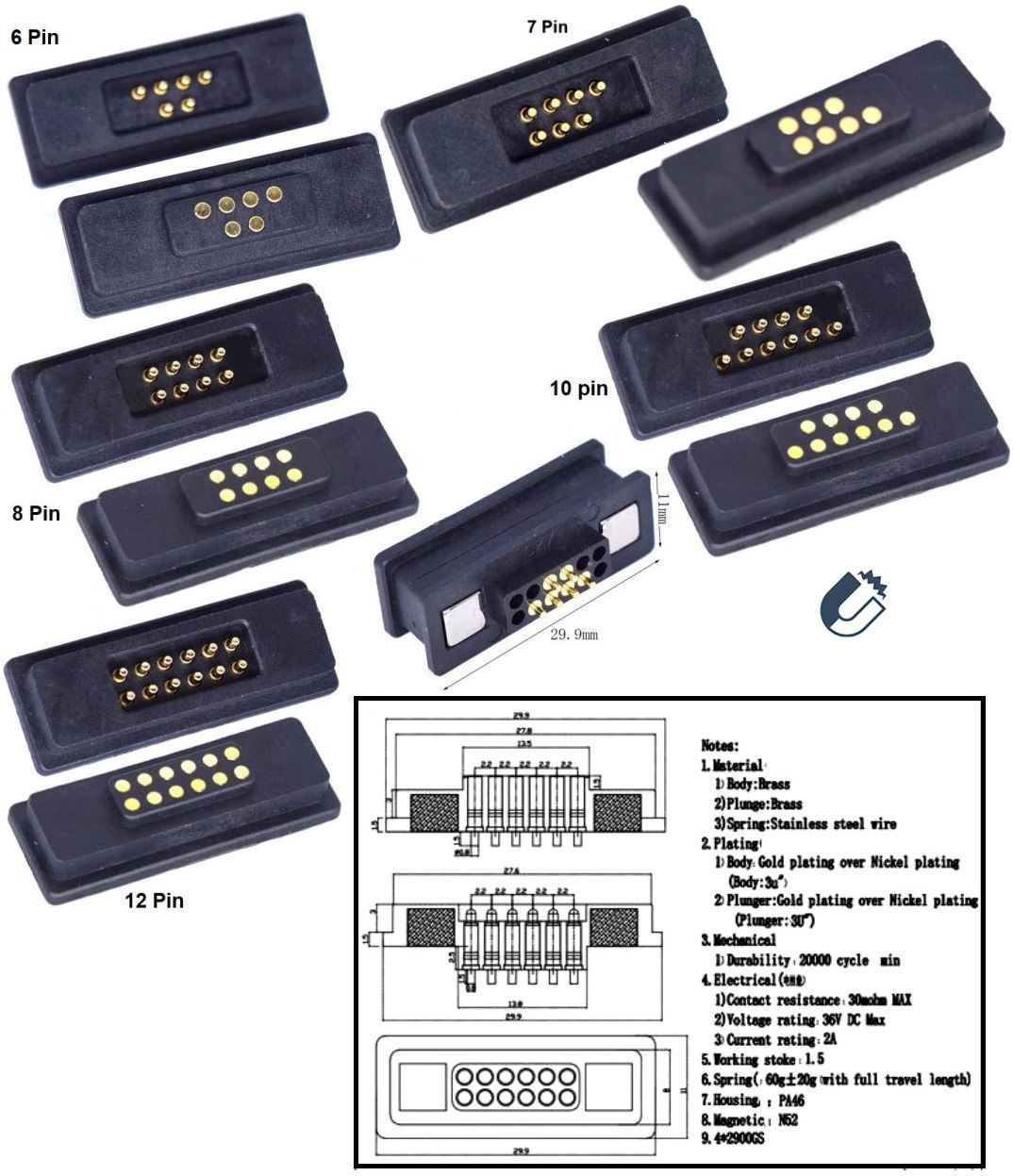 Conectores Magnéticos PogoPin 6 a 20pin.