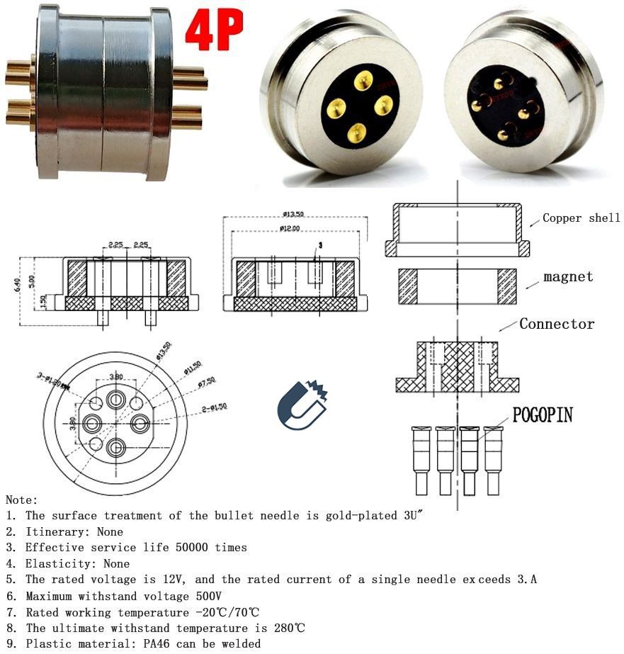 Conectores Magnéticos 4 pin. 12mm
