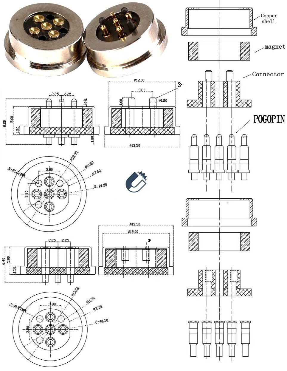 Conectores Magnéticos 5 pin. 12mm