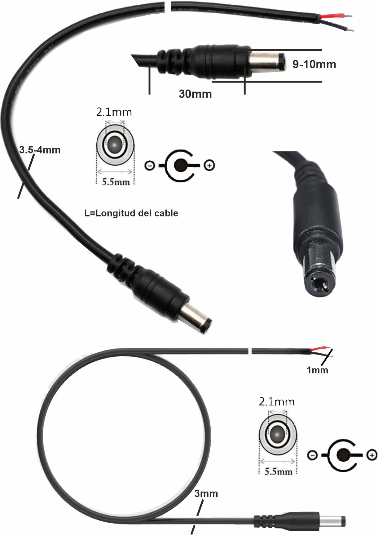 Jack Alimentación 5.5x2.1mm con Cables