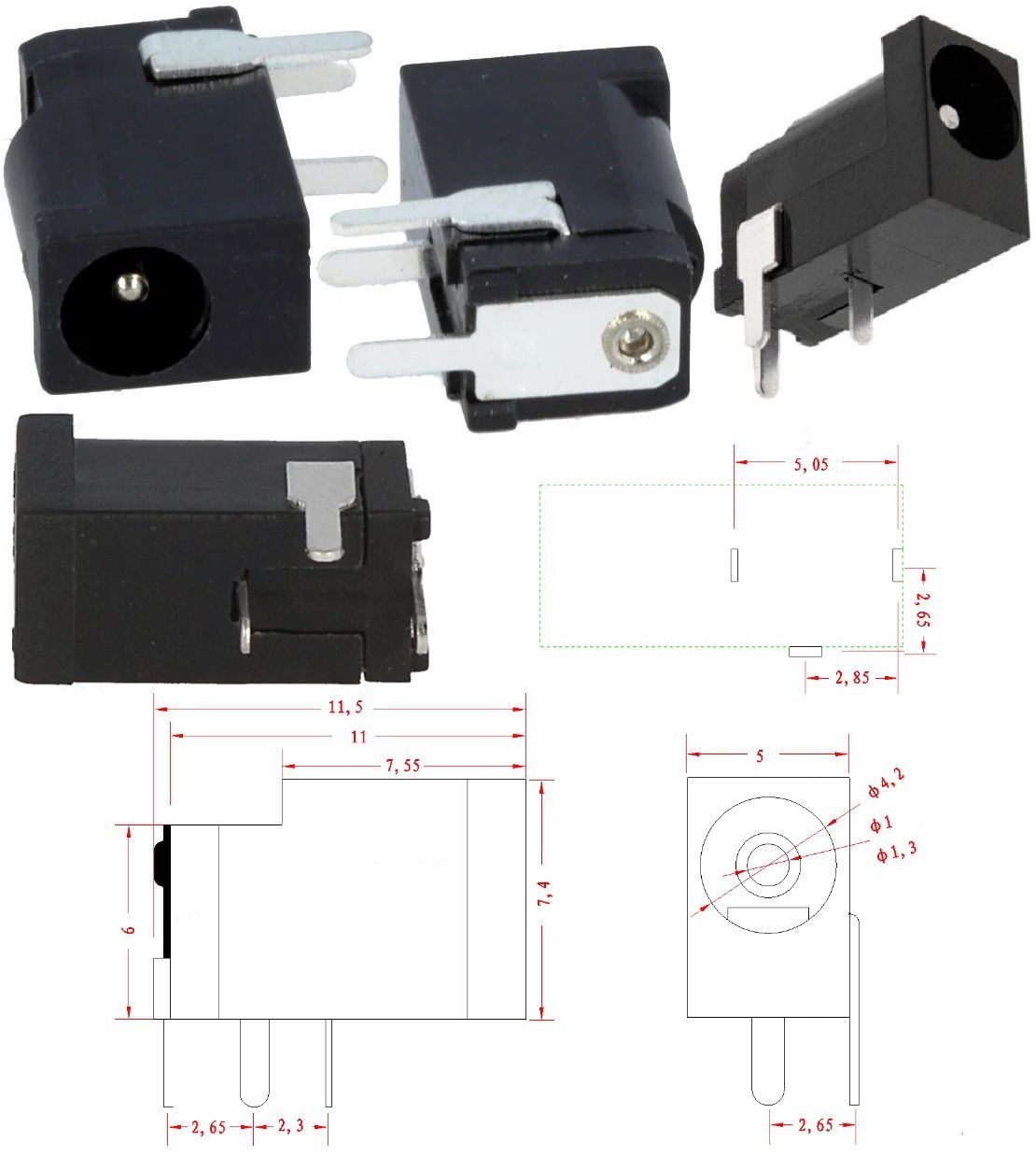 Conectores Jack Alimentación Hembras 3.5mm de PCB