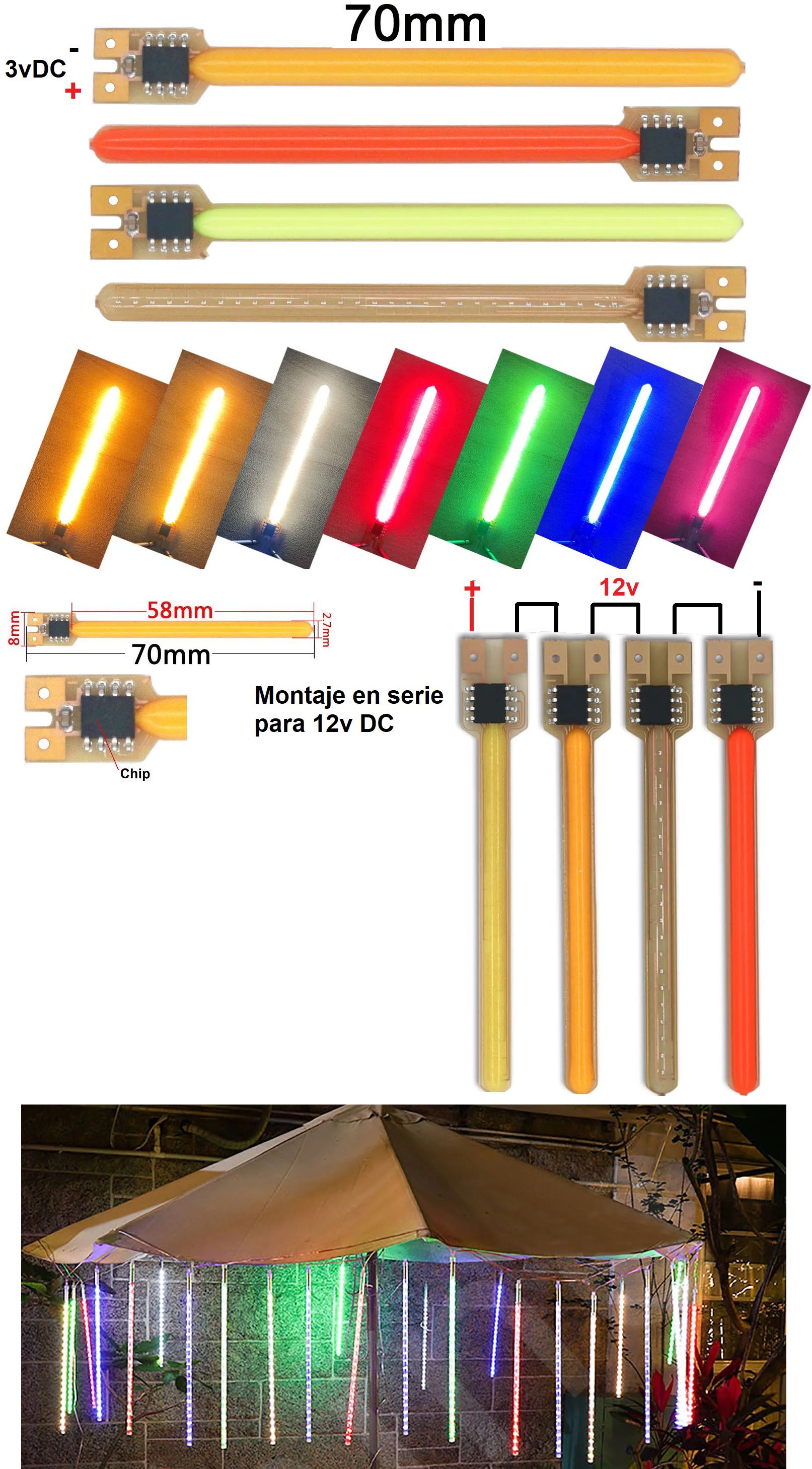 Módulos Led con efecto de luces, 3v, 70mm