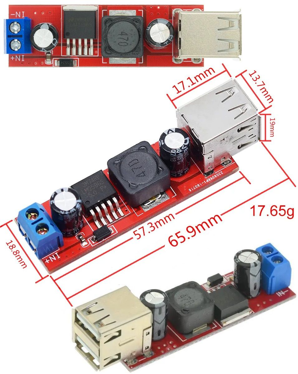 Mini Fuente STEP-DOWN Dual USB 6-40V A 5V/3A