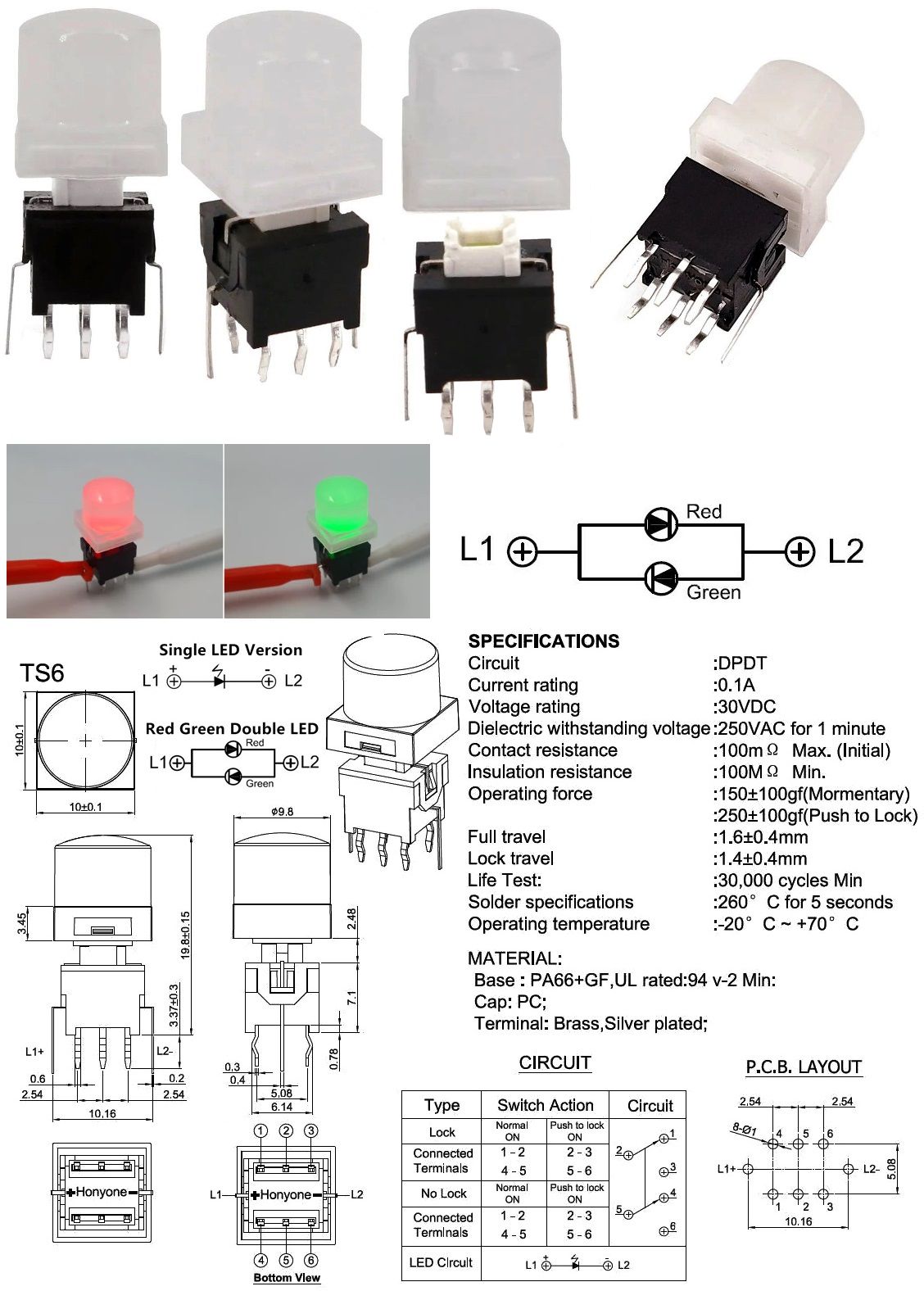 Pulsadores Tact Switch 10x10mm con Led 8 Pin