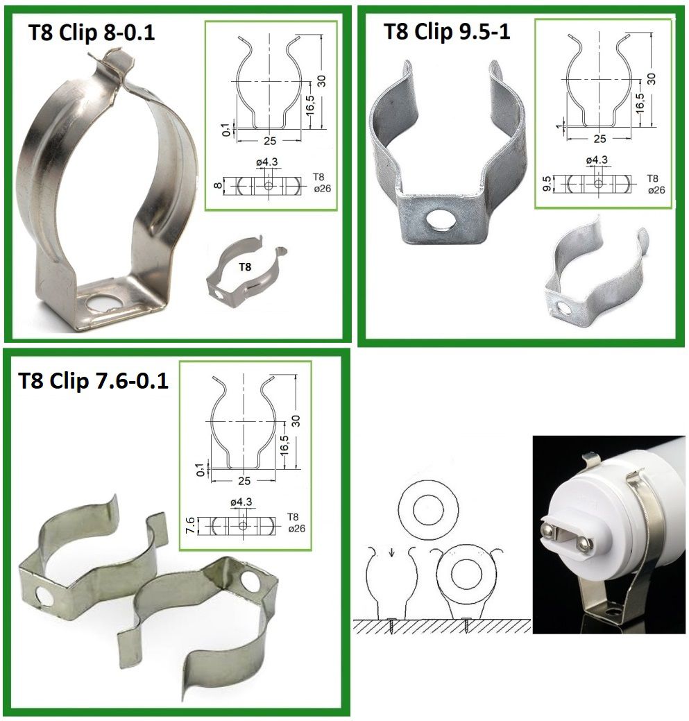 Clip de anclajes para Tubos T8
