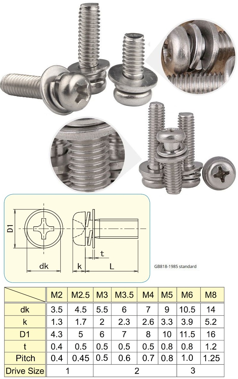 Tornillos M3 con arandela Din7985