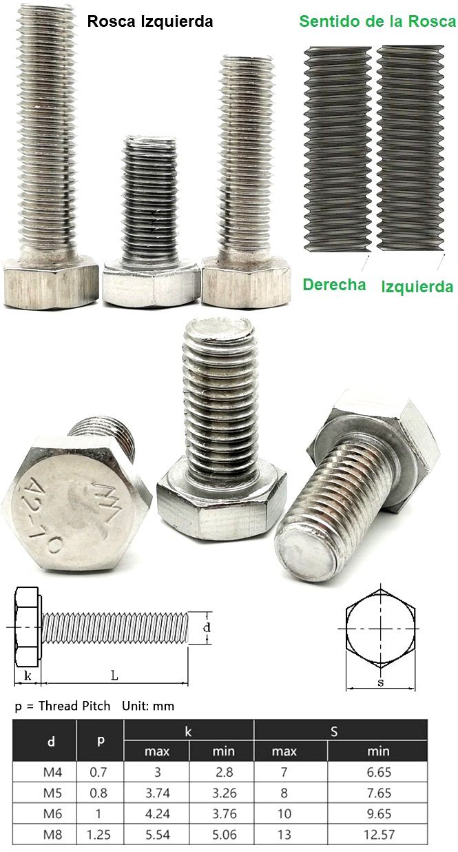 Tornillería especial de rosca izquierda