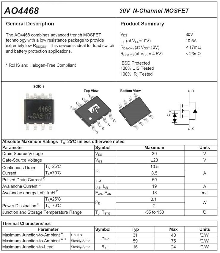 Transistor MOSFET AO4468 SOP8 SMD