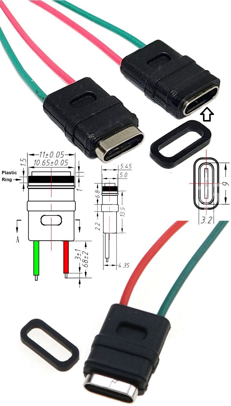 Conector USB-C Hembra Smd 5 pin con cables