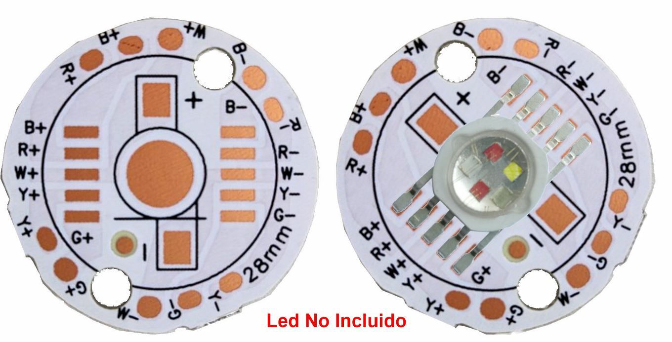 Pcb Redondo 28mm para Led RGBW-Y de 10 pines