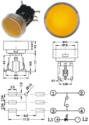 Pulsadores con Led redondos 10x13mm